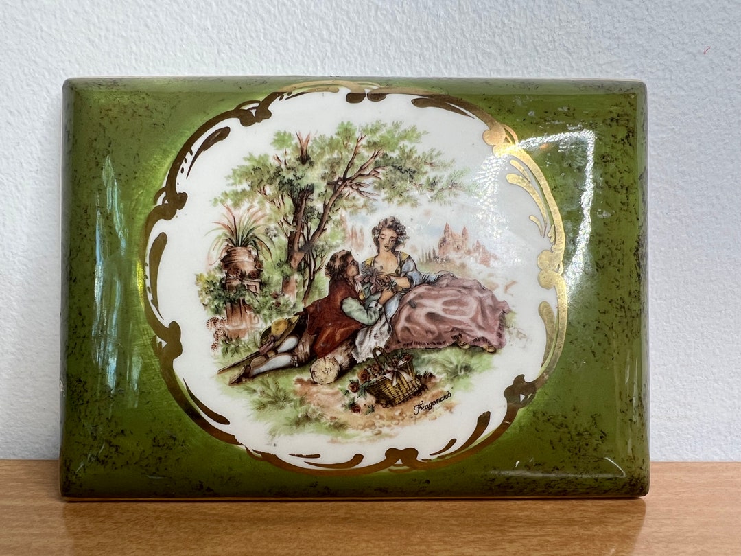 Vintage Paul’s Italy Porcelain Trinket Box Jewelry Old Green - Etsy