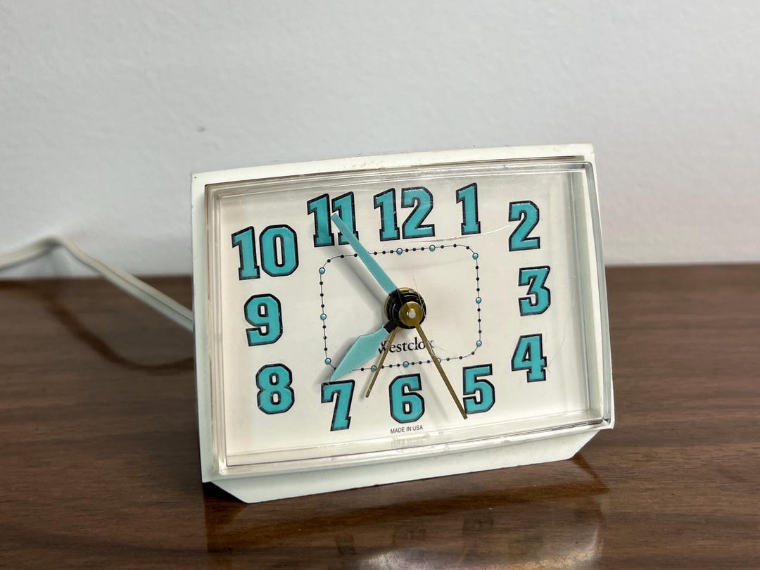 Vintage Westclox Bedside Alarm Clock Turquoise Teal Numbers and Hands ...