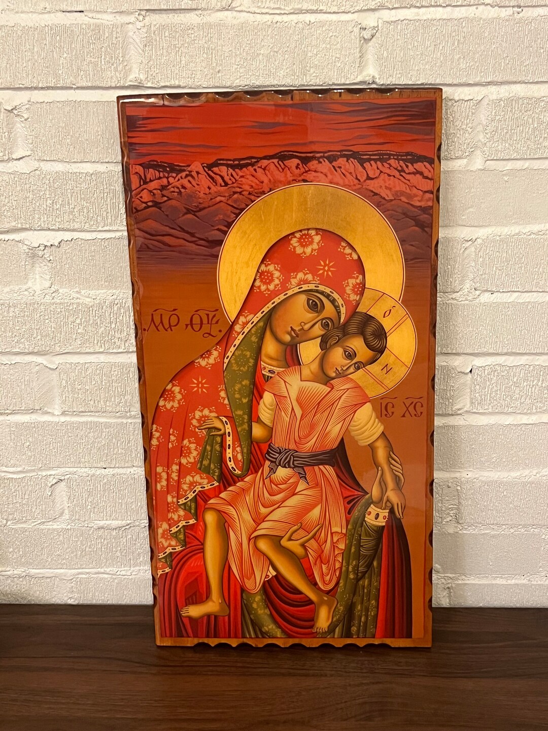 Vintage Wood Icon Our Lady of the Sandias Theotokos Mother of God With Christ Emmanuel Wall ...