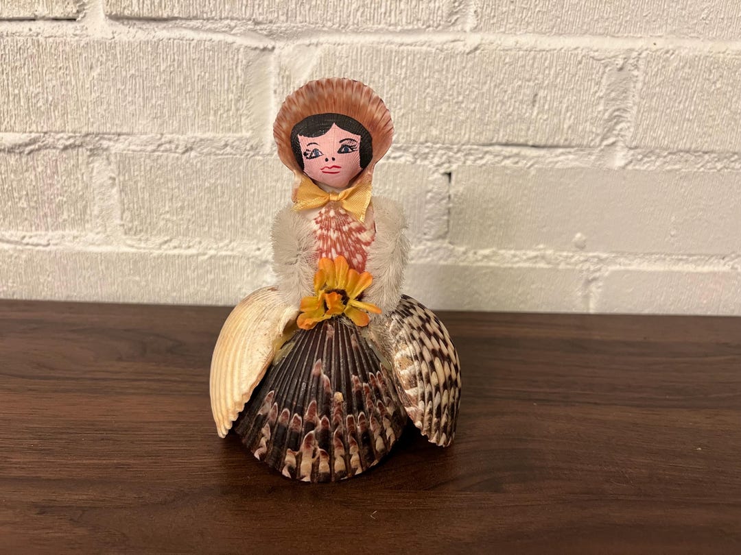 Vintage Seashell Folk Art Lady Figurine With Hand Painted Face Woman ...