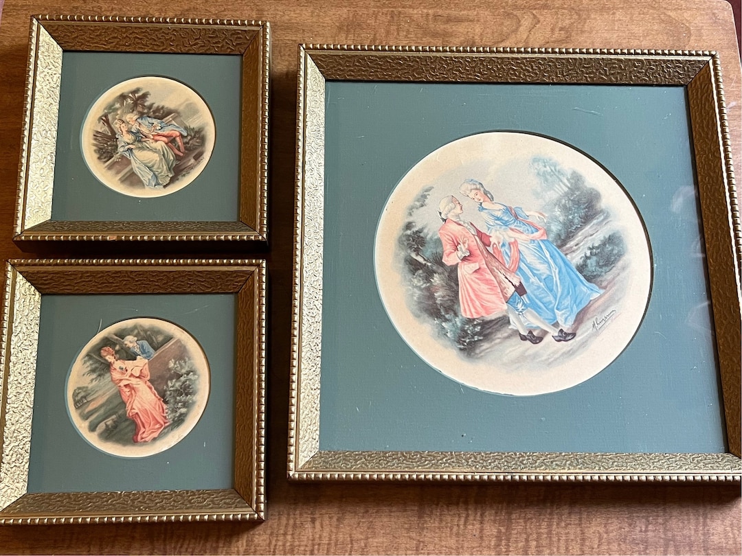 Set of 3 Vintage Victorian Pictures Wall Hangings Framed French Limoges ...