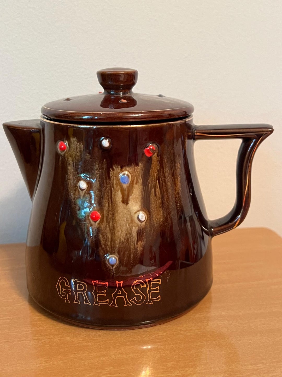 Vintage Grease Pot Teapot With Lid Brown Drip - Etsy