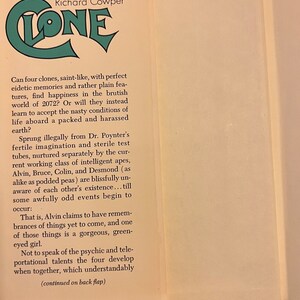 Vintage 1972 Clone Science Fiction Hardback Book by Richard Cowper Sci ...