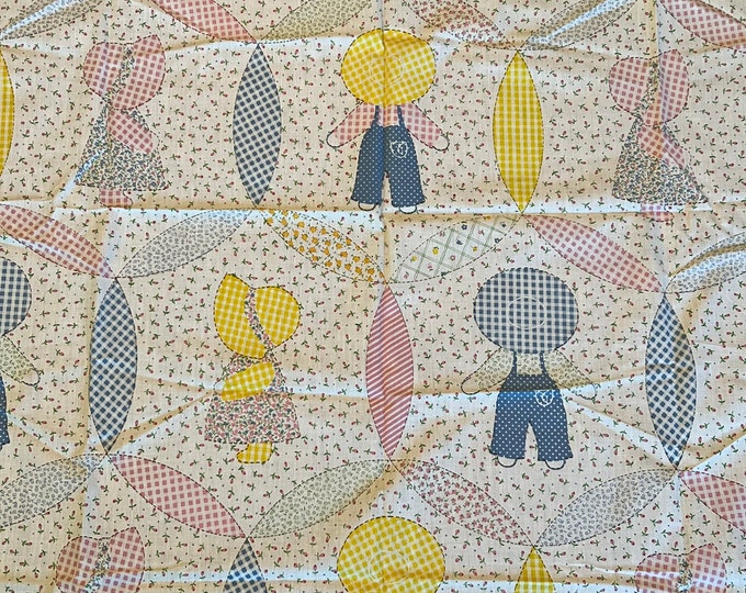 Vintage 1970s Dutch Boy Girl Fabric Piece Quilt Look 44x55 Old Unused ...