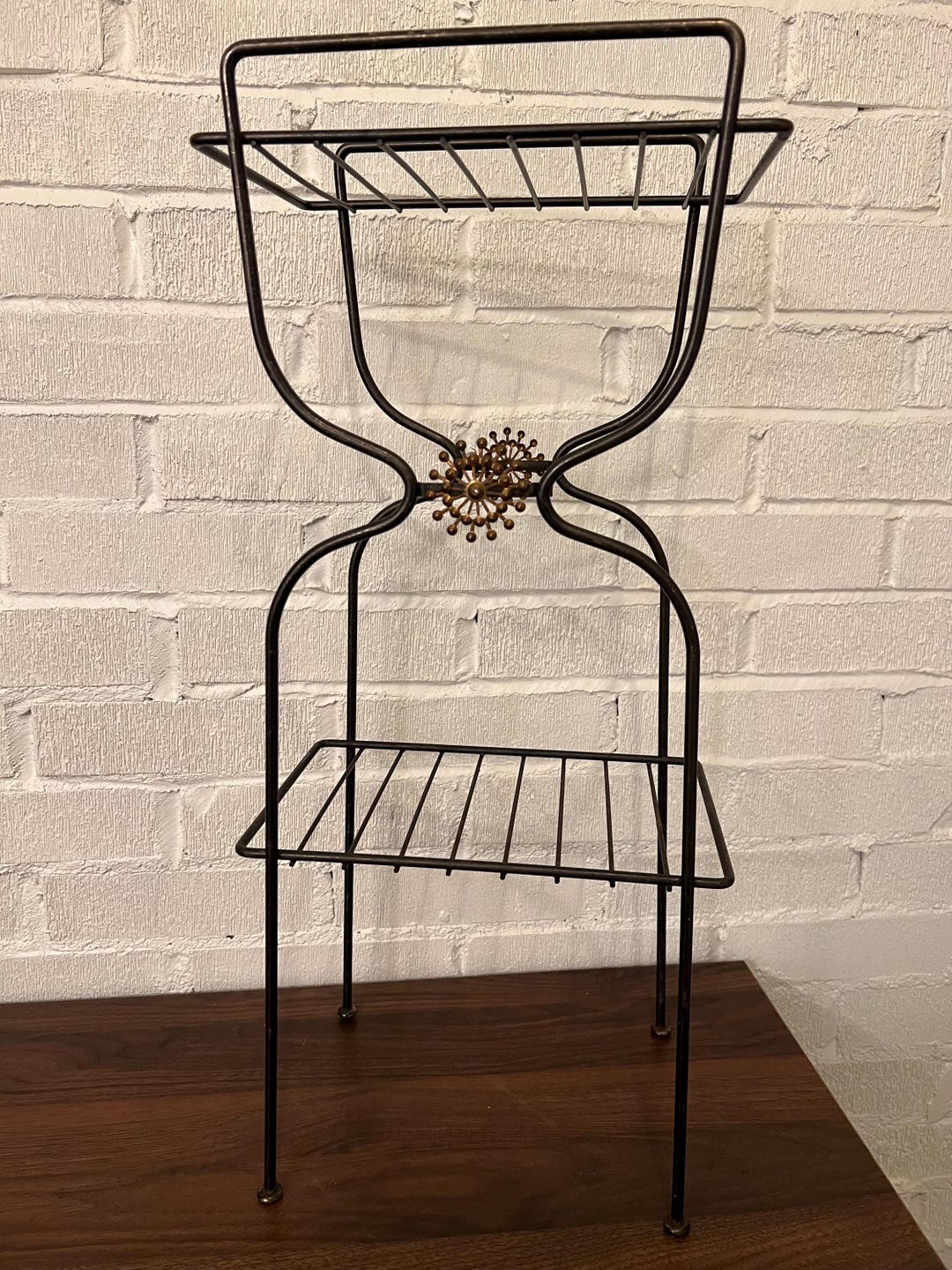 Vintage Mid Century Modern Metal Plant Stand Shelf Mod Retro Black ...