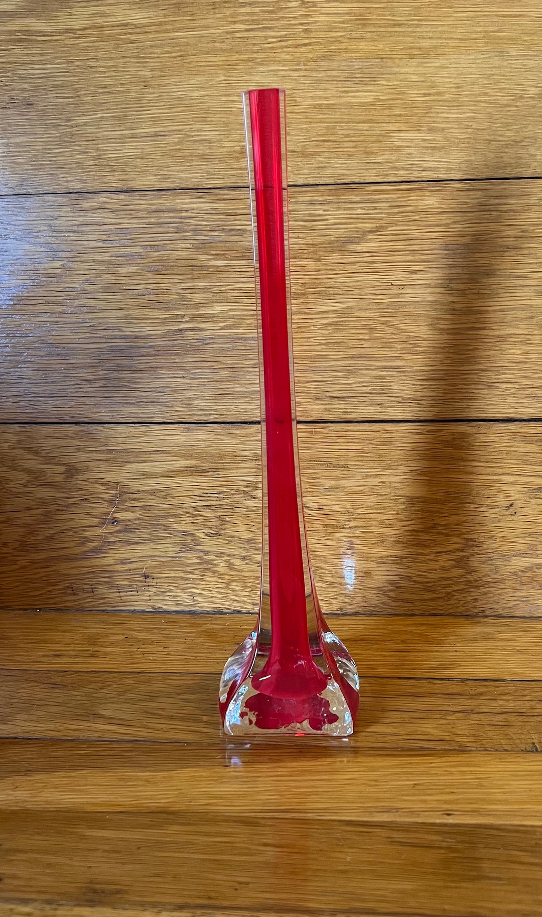 Vintage Art Glass Red Tall Skinny Vase MCM Mid Century - Etsy