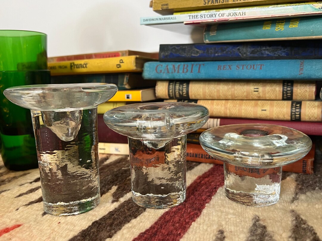 Set of 3 Vintage Graduated Blenko Art Glass Candle Holders Clear - Etsy