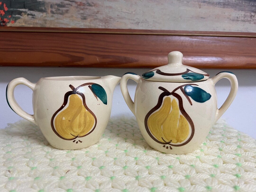 Vintage Puritan, Pottery, Pear, and Apple Sugar, and Creamer Set - Etsy