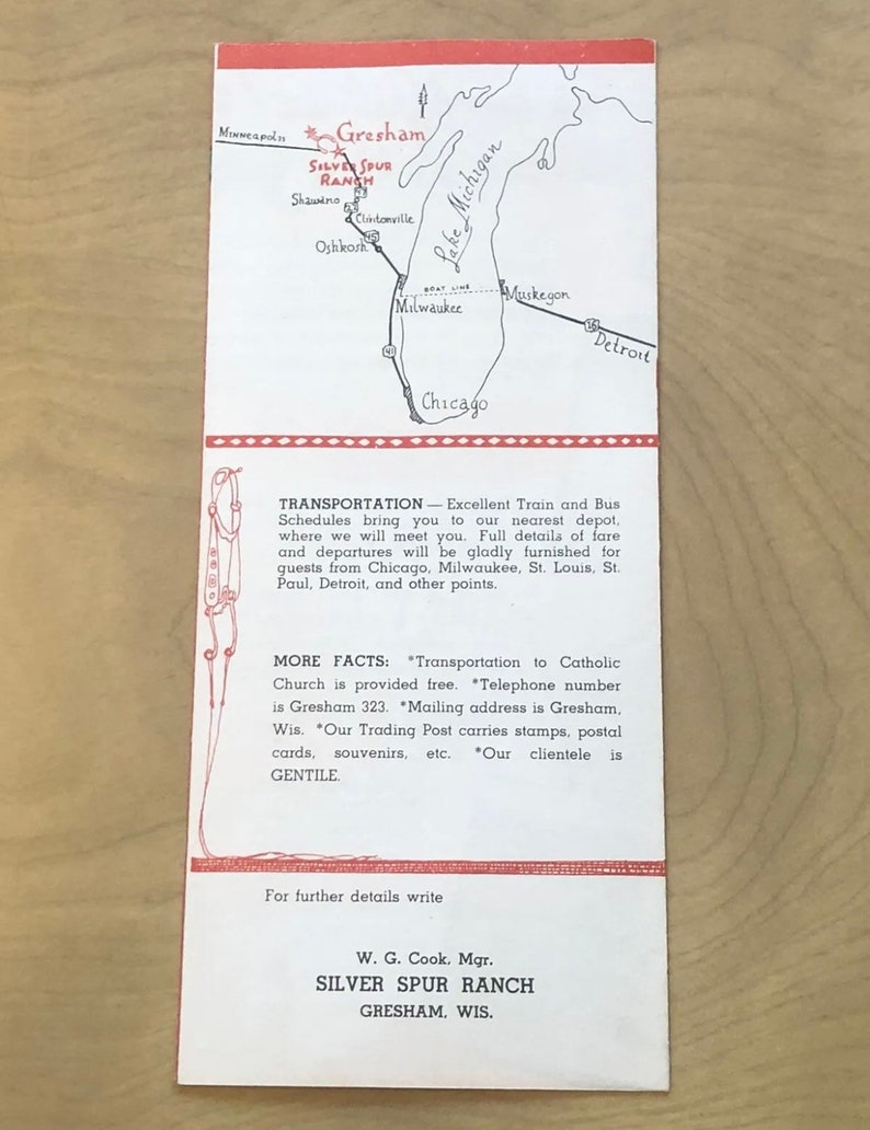 Vintage 1940s Silver Spur Ranch Brochure Gresham Wisconsin - Etsy