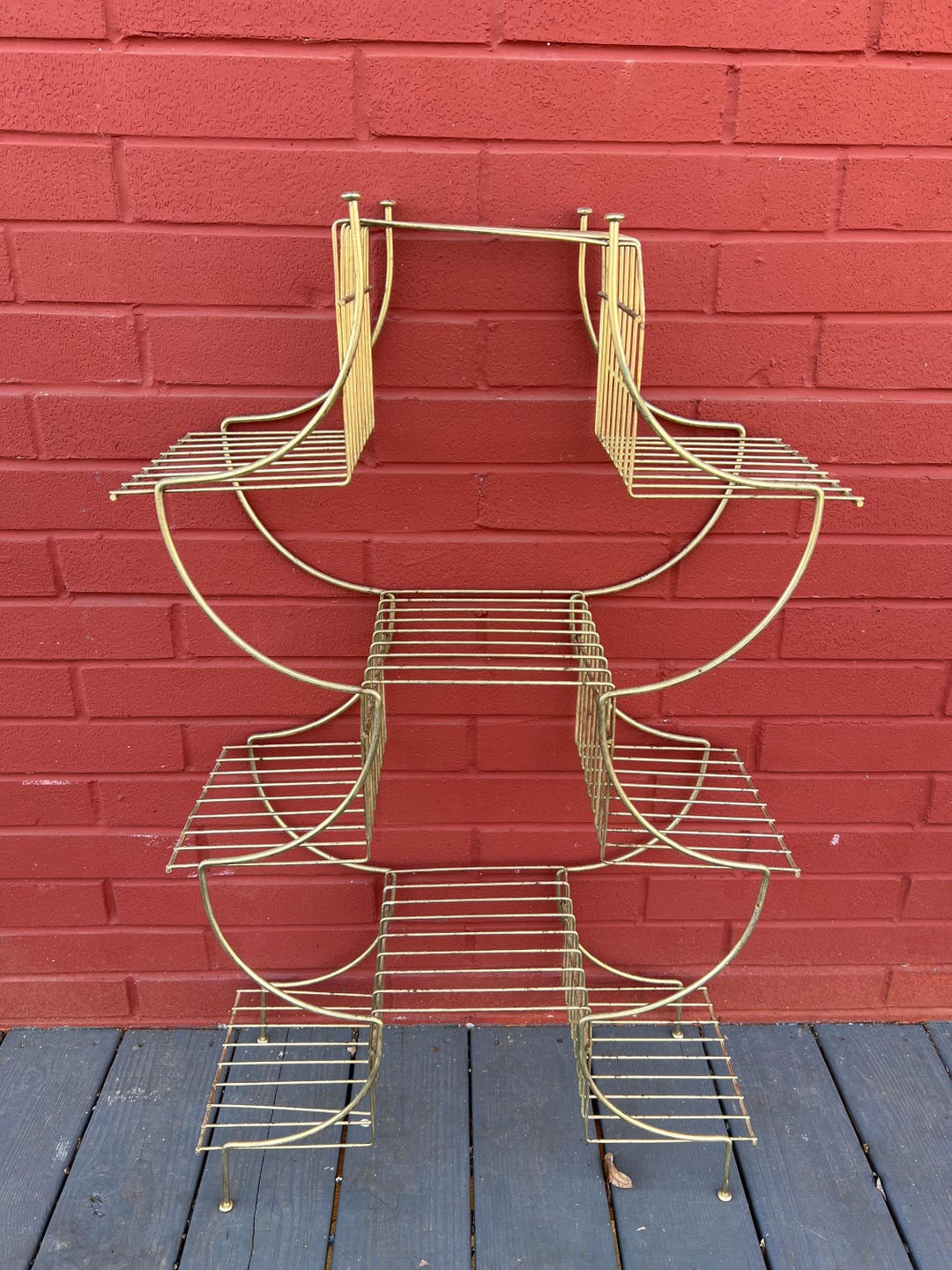 Vintage Mid Century Modern Metal Pagoda Plant Stand Shelf Mod Retro ...