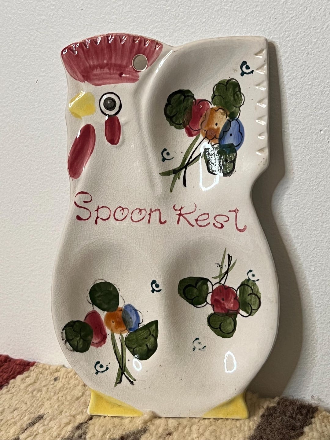 Vintage Rooster Spoon Rest Made in Japan Chicken Kitchen Decor Ceramic ...