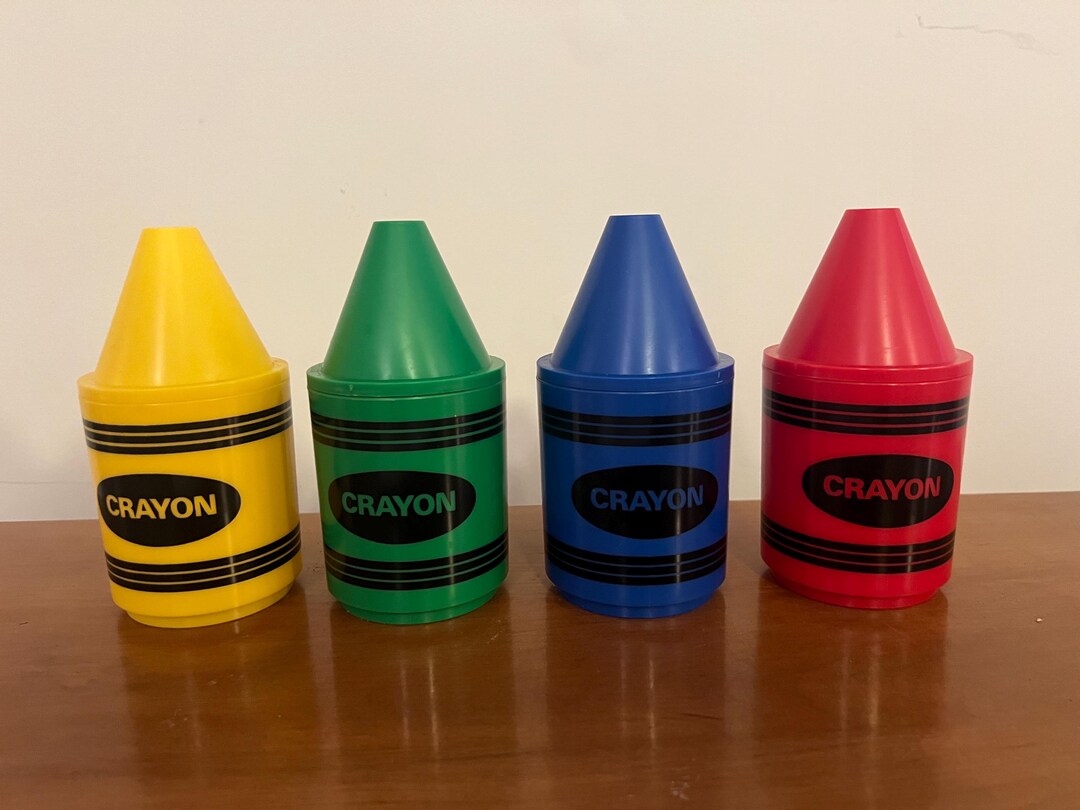 Set of 4 Vintage Crayon Plastic Children’s Drinking Cups Mugs With Lids ...