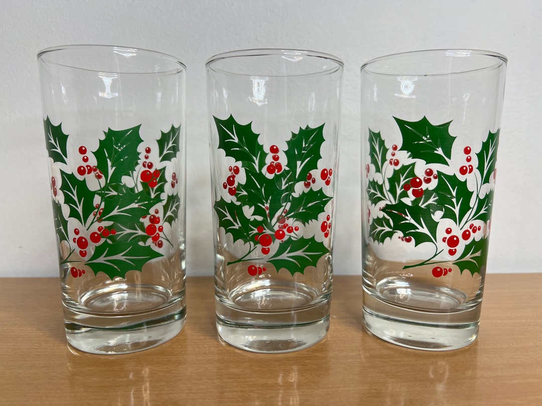 3 Vintage Christmas Holly Drinking Glasses Tumblers Retro Red Green - Etsy