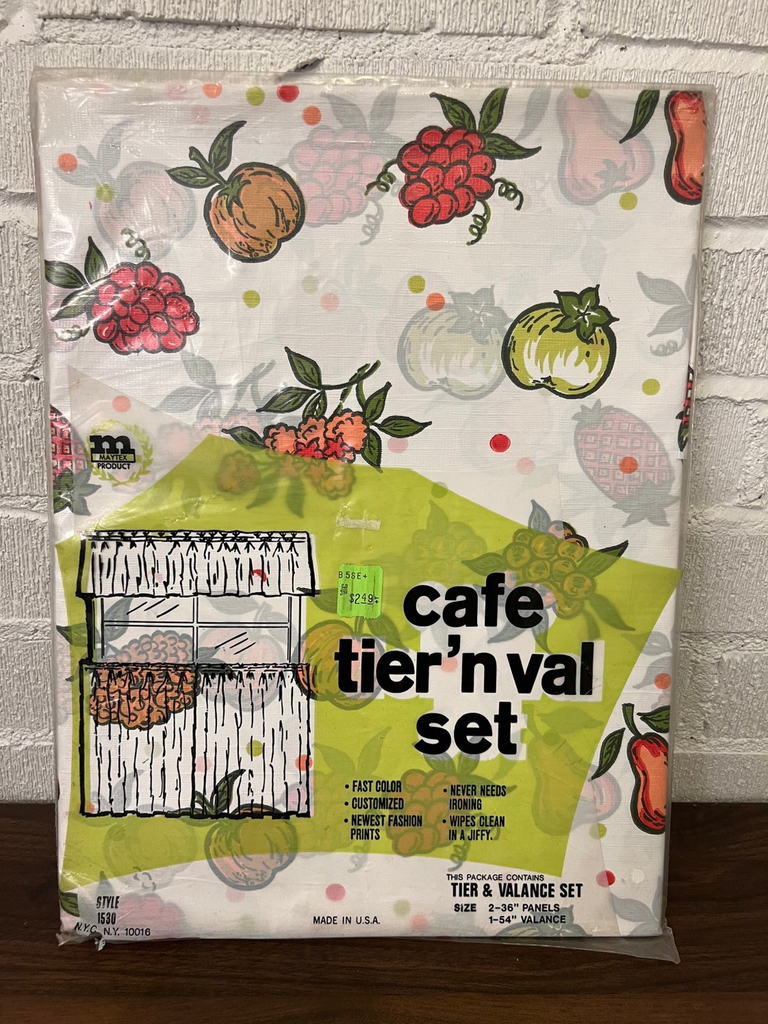 Vintage Tier & Valance Vinyl Curtain 3 Pc Set Fruit Design Pattern NEW ...