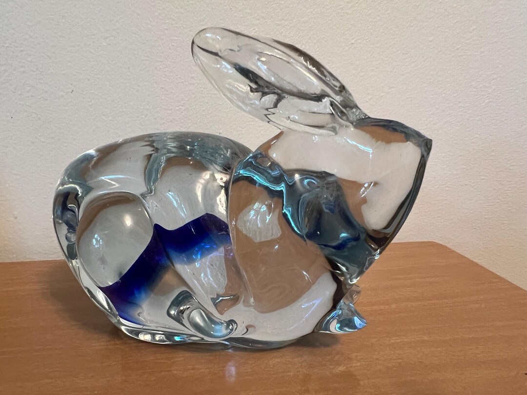 Vintage Rabbit Paperweight With Blue Inside Murano? Heavy Bunny - Etsy