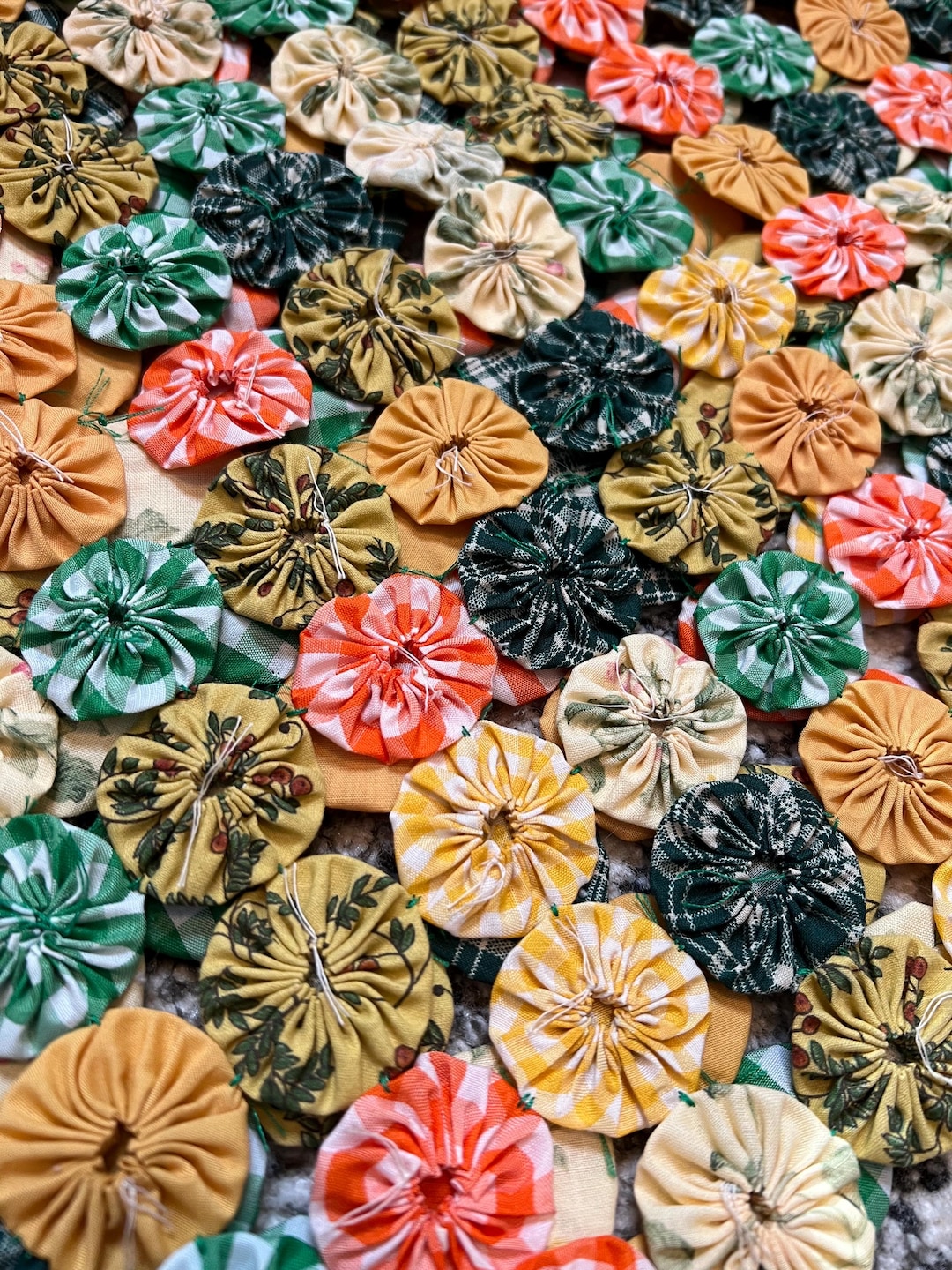 Large Vintage Yo-yo Runner Handmade Green Yellow Orange - Etsy