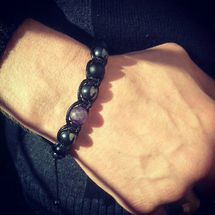 Mens Bracelet Amethyst 10 Mm Black Onyx Hematite. Black - Etsy
