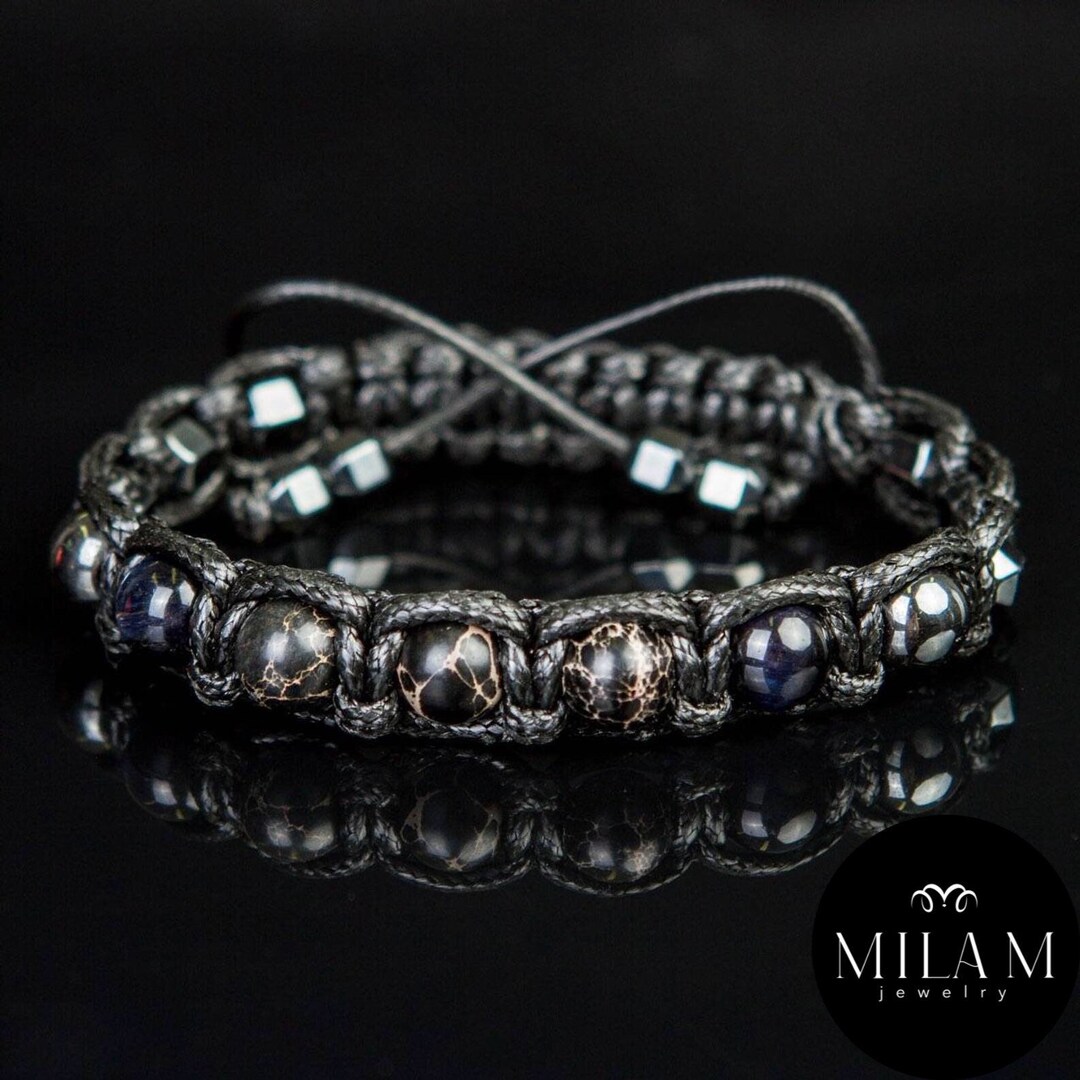 Men's Braided Bracelet: Hawk's Eye, Imperial Jasper, Hematite - Etsy