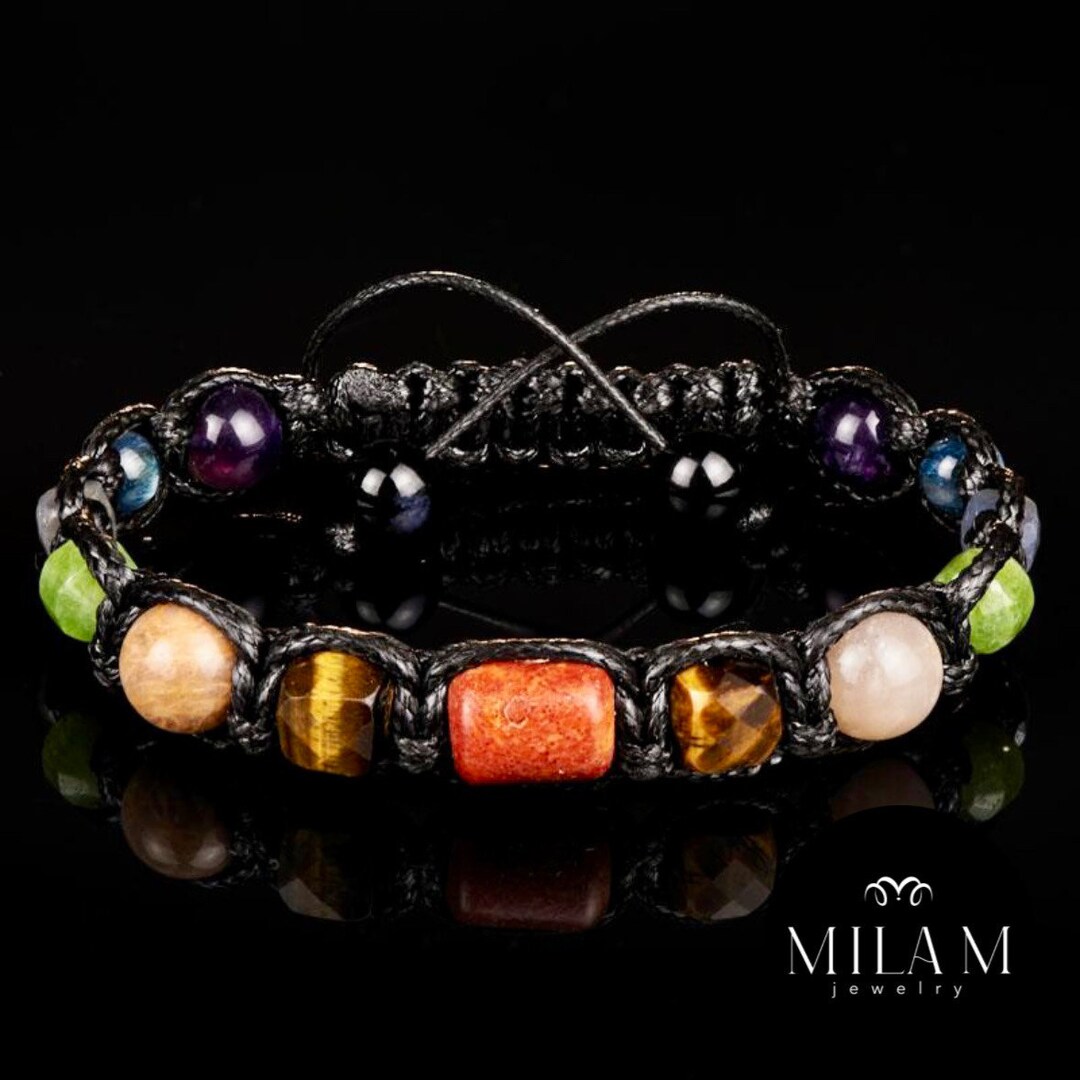 7 Chakras Gemstone Bracelet for Men - Real Sapphire • Red Coral ...