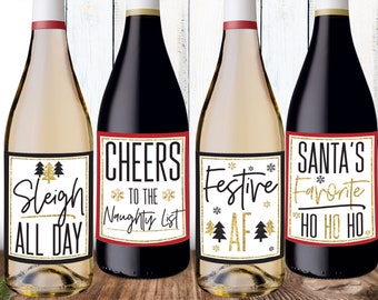 Christmas Wine Labels includes Both Funny Wine Label - Etsy