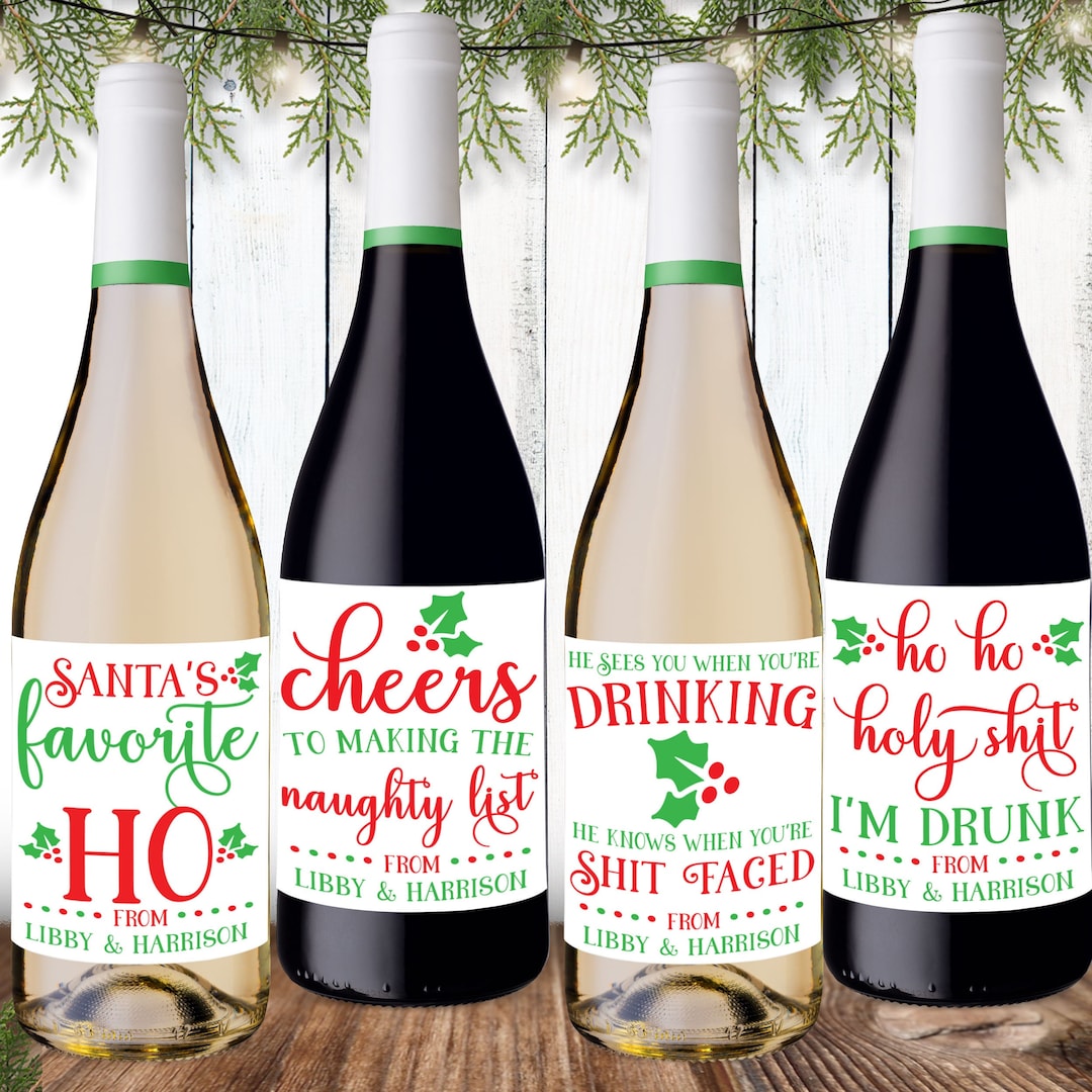 Funny Christmas Wine Labels - Holiday Wine Labels Personalized ...