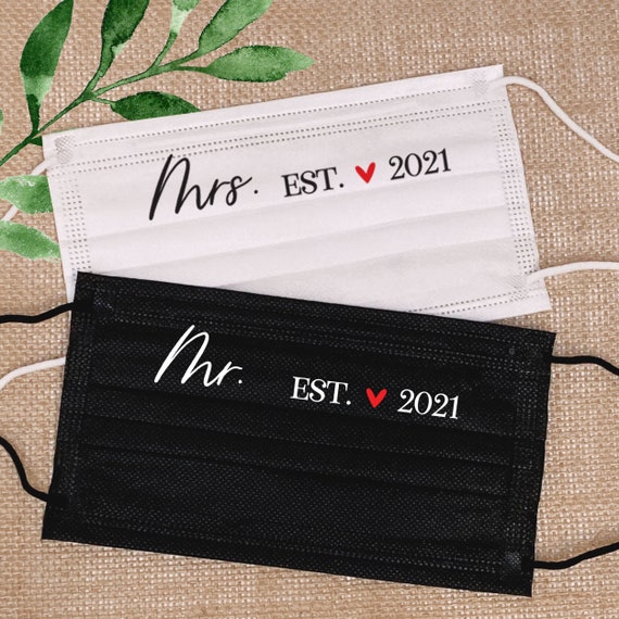 Mr. and Mrs. Wedding Masks - Set of 6 Disposable Face Masks for ...