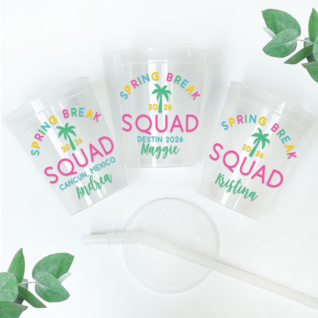 Personalized Spring Break Squad 16oz Party Cups | Custom Tropical Girls ...