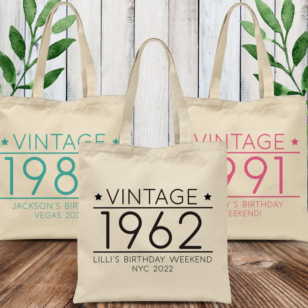 Vintage Birthday Tote Bags - ANY Birth Year - Adult Birthday Party ...