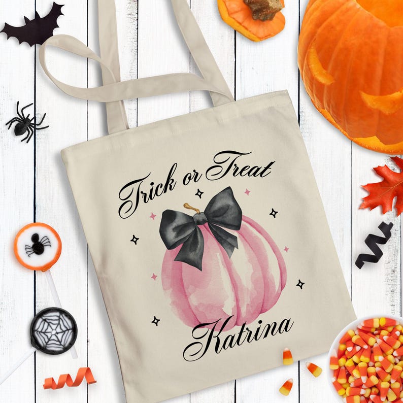 Custom Pumpkin Trick or Treat Bag With Bow & Name: Personalized Candy ...