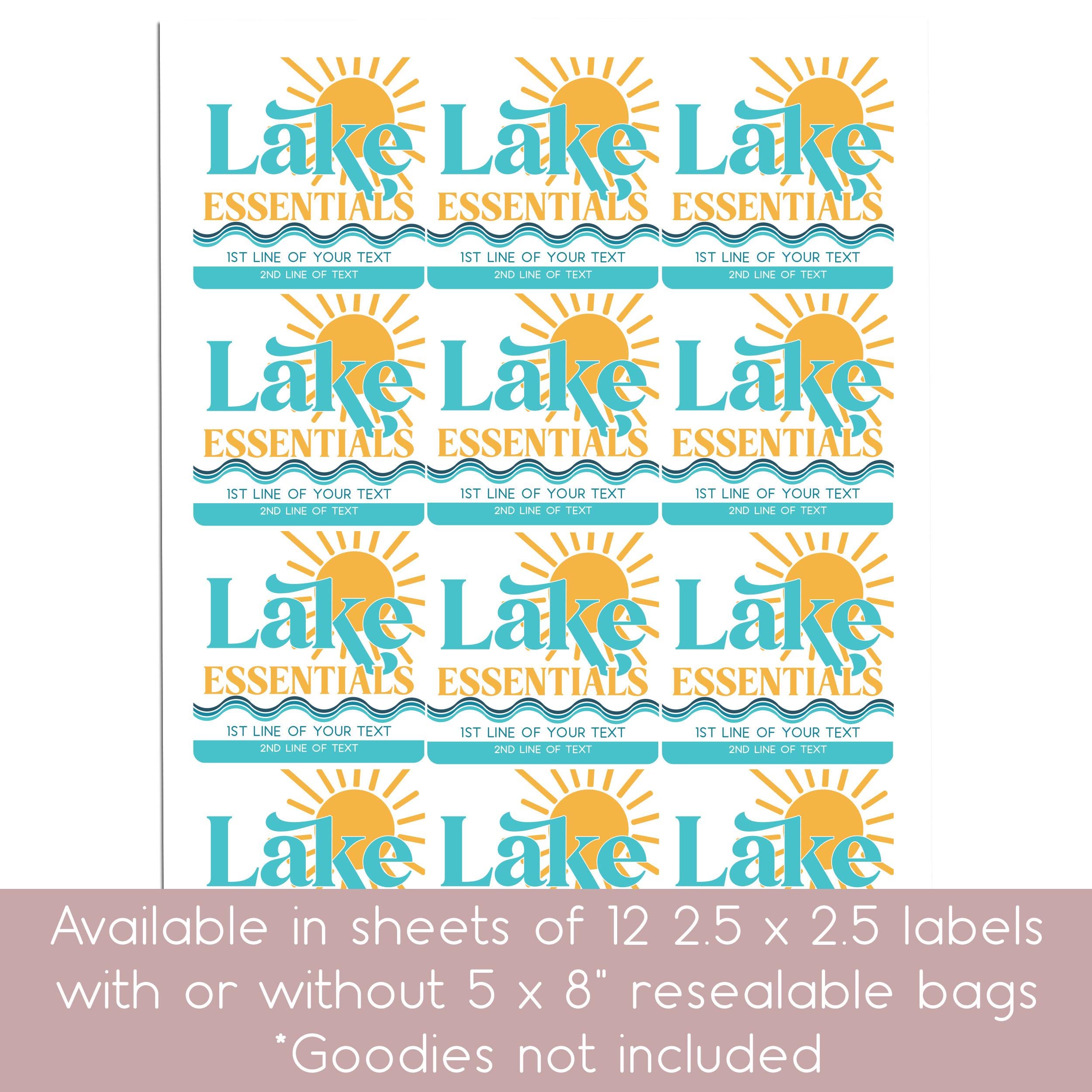 Custom Lake Essentials Labels + Resealable Bag Kit | Camping Birthday ...