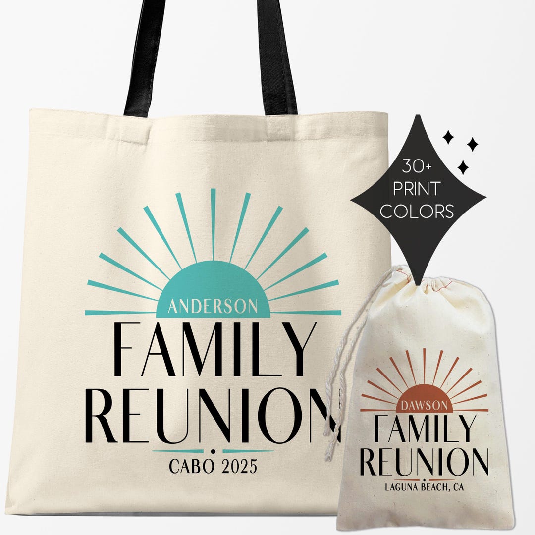 Personalized Family Reunion Tote Bag: Tropical Sun Print, Custom ...