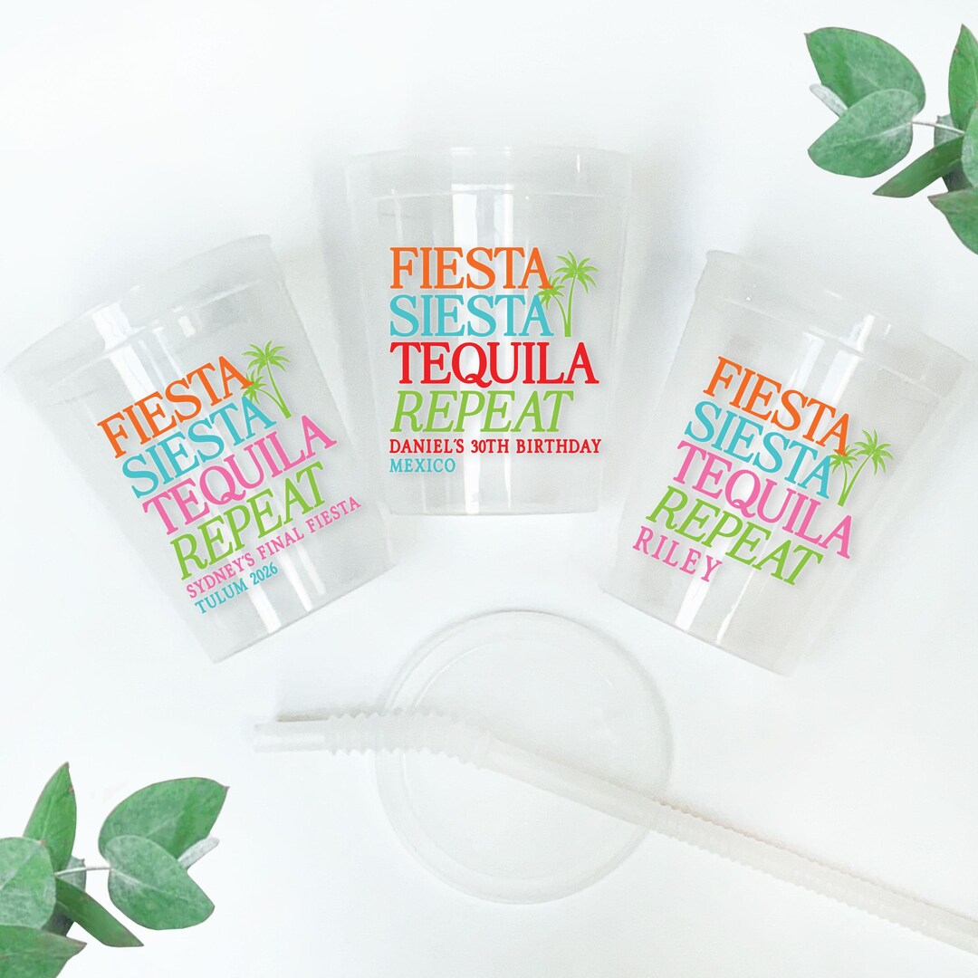 Personalized Fiesta Siesta Tequila 16oz Party Cups | Custom Beach ...