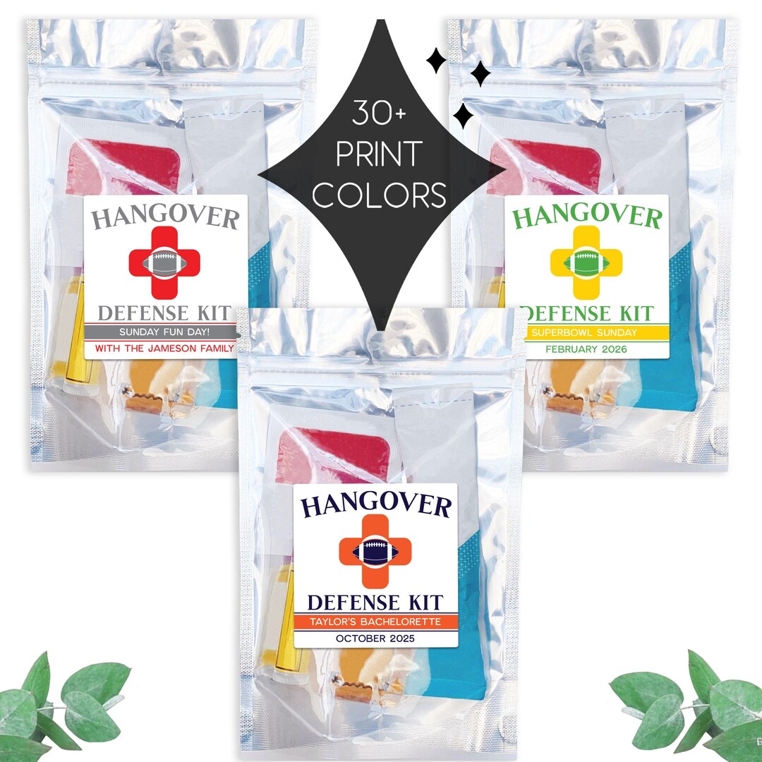 Custom Football Hangover Kit Labels + Bags | Personalized Sports ...