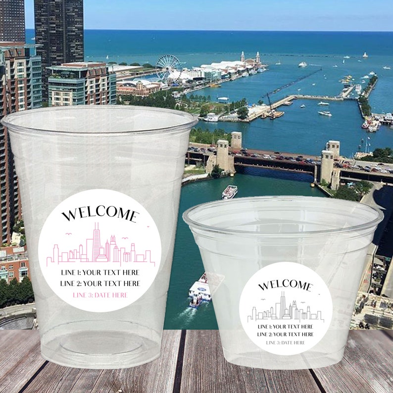 Chicago Wedding Welcome Labels - Custom Chicago Skyline Party Favor ...