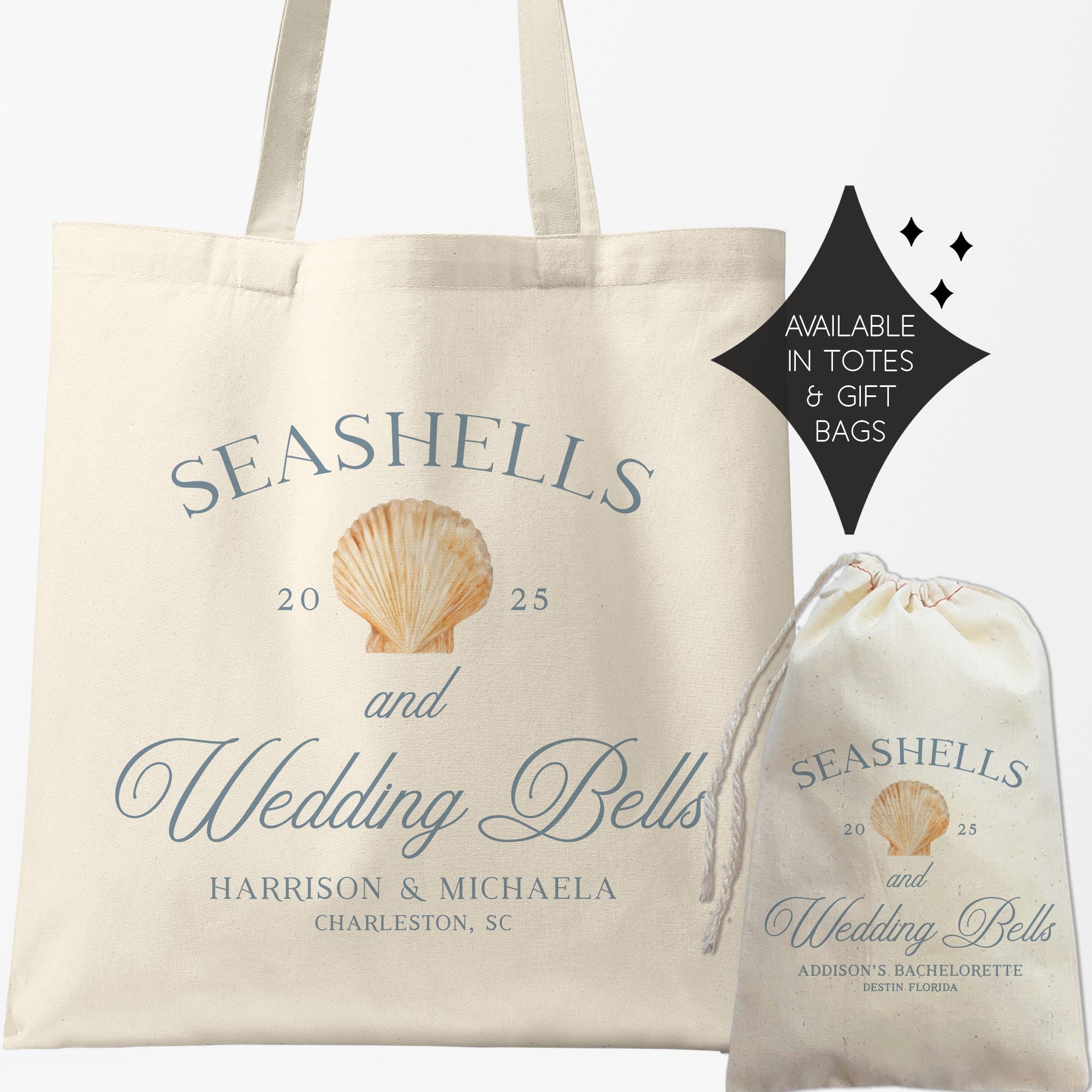 Seashells & Wedding Bells Bachelorette Party or Wedding Custom Tote Bag ...