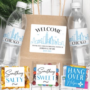 Chicago Wedding Welcome Labels - Custom Chicago Skyline Party Favor ...