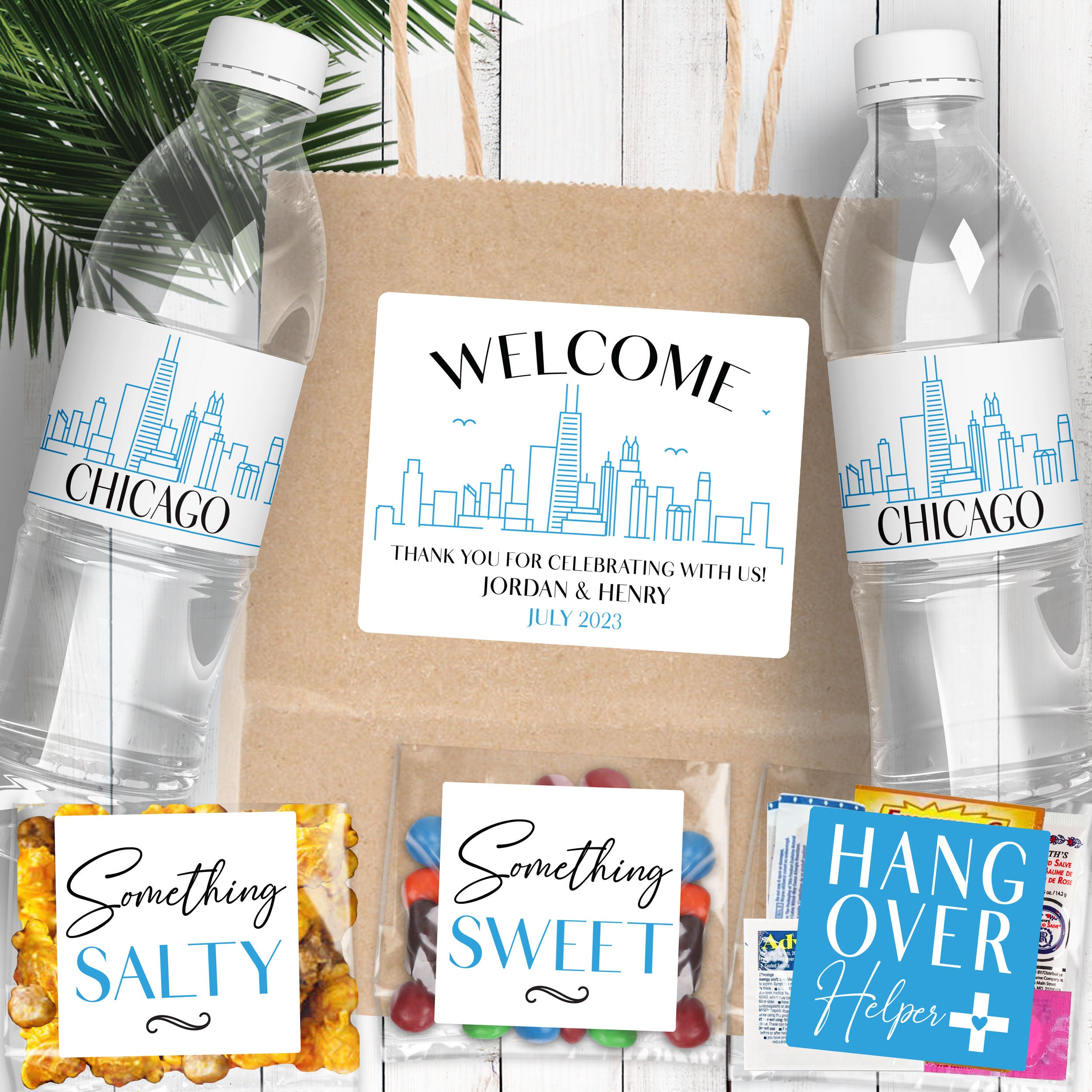 Chicago Wedding Welcome Labels - Custom Chicago Skyline Party Favor ...