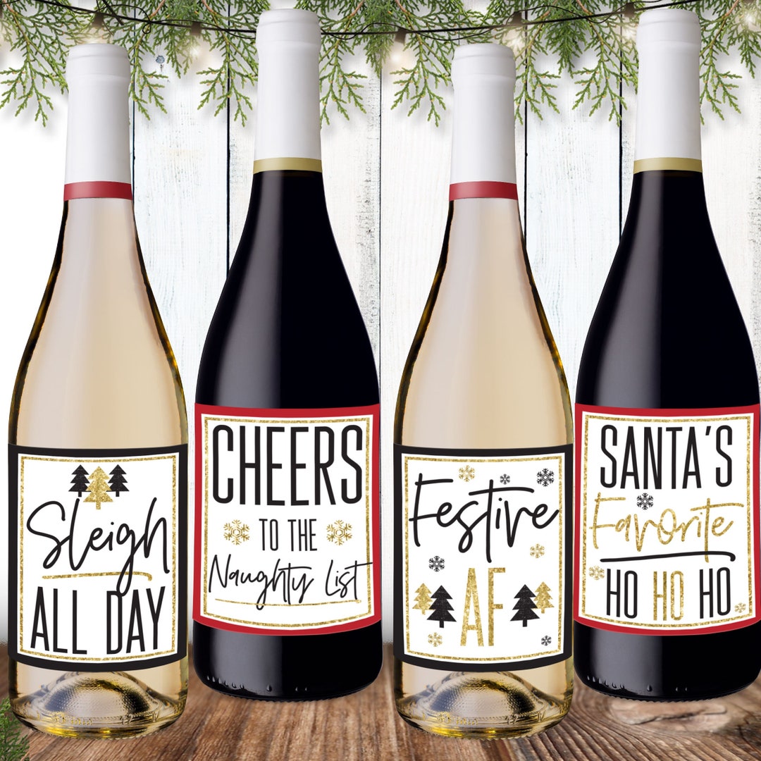 Christmas Wine Labels - Funny Wine Labels - Holiday Wine Bottle ...