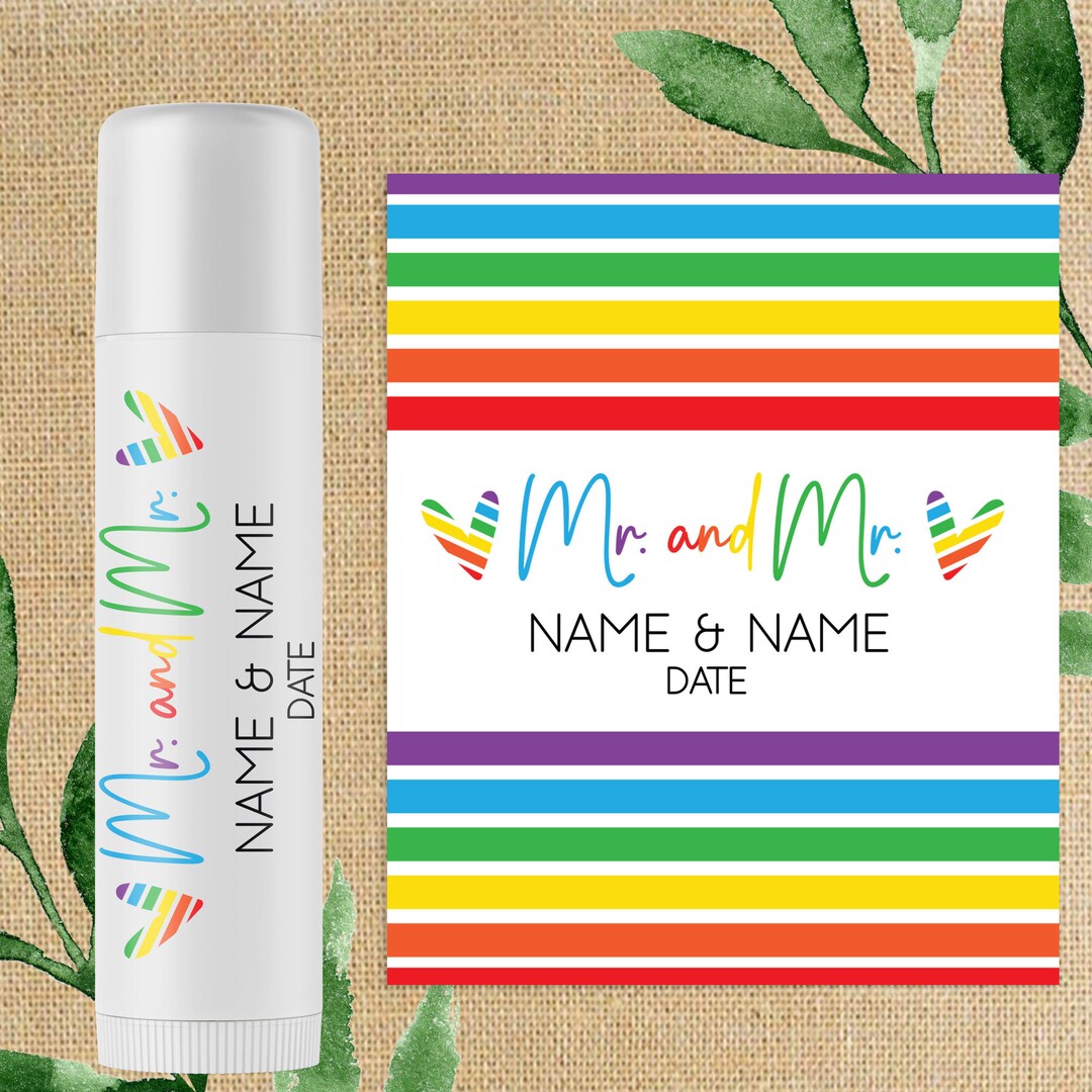 Custom Gay Wedding Favors - LGBT Wedding Lip Balm Labels + Rainbow ...