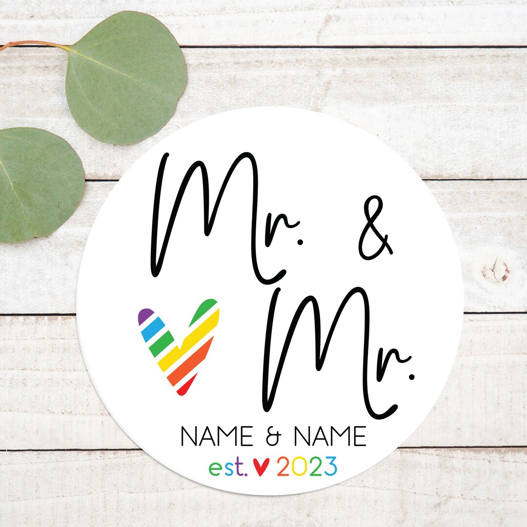 Gay Wedding Favor Labels - LGBT Wedding Reception Decor - Rainbow Heart ...