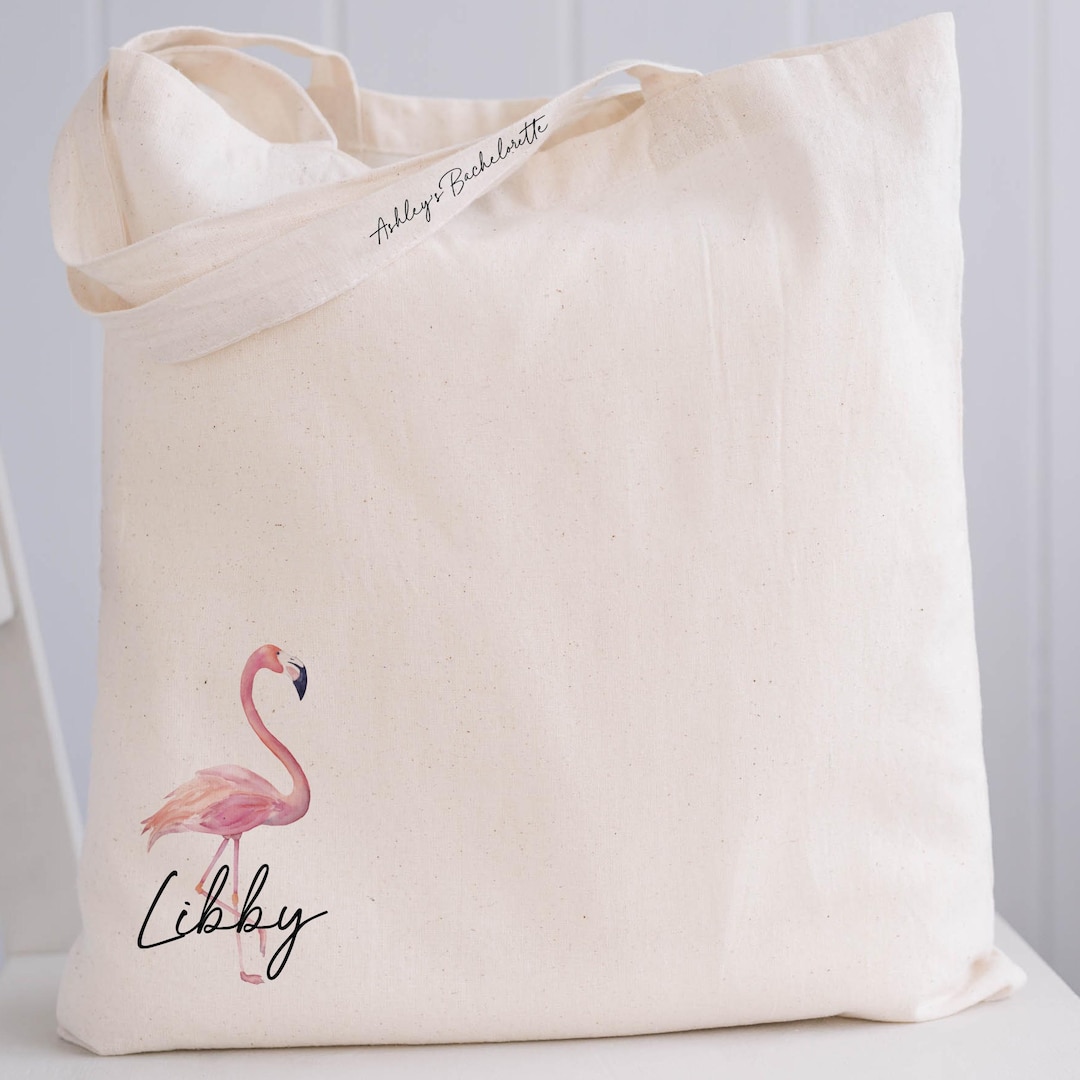 Flamingo Tote Bags With Name | Personalized Bags for Beach Bachelorette ...