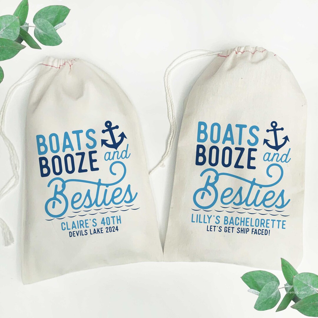Nautical Bachelorette Party Favor Bags, Custom Boats Booze Besties Gift ...