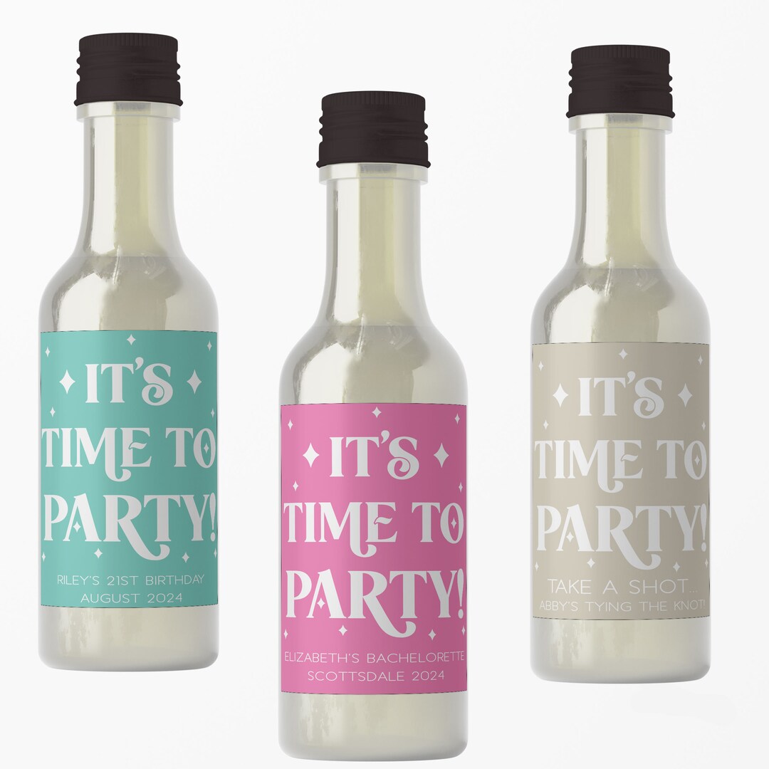It's Time to Party Custom Mini Liquor Bottles and Stickers - Custom ...