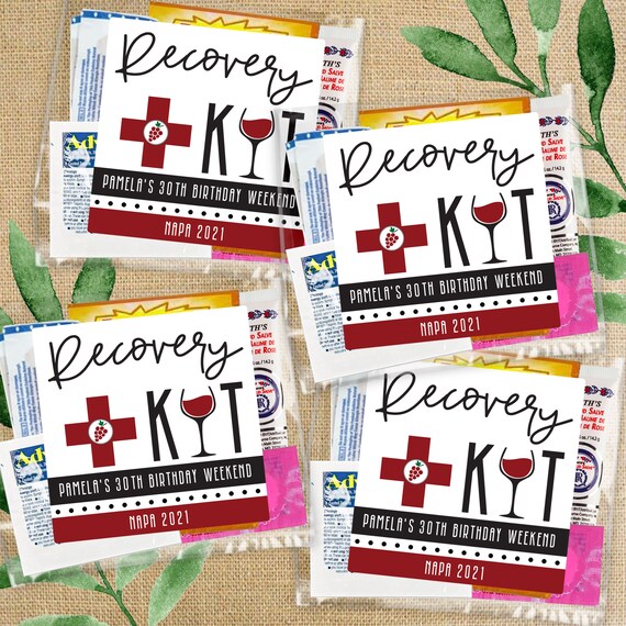 Wine Bachelorette Hangover Recovery Kit Bags & Labels, Custom Birthday ...