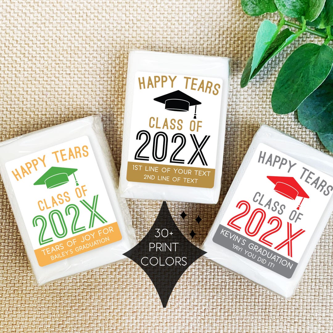 Graduation Tissue Favors + Custom Labels - Set of 15+ Facial Tissue ...