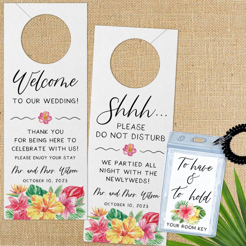 Tropical Wedding Welcome Door Hangers & Key Card Holders - Etsy
