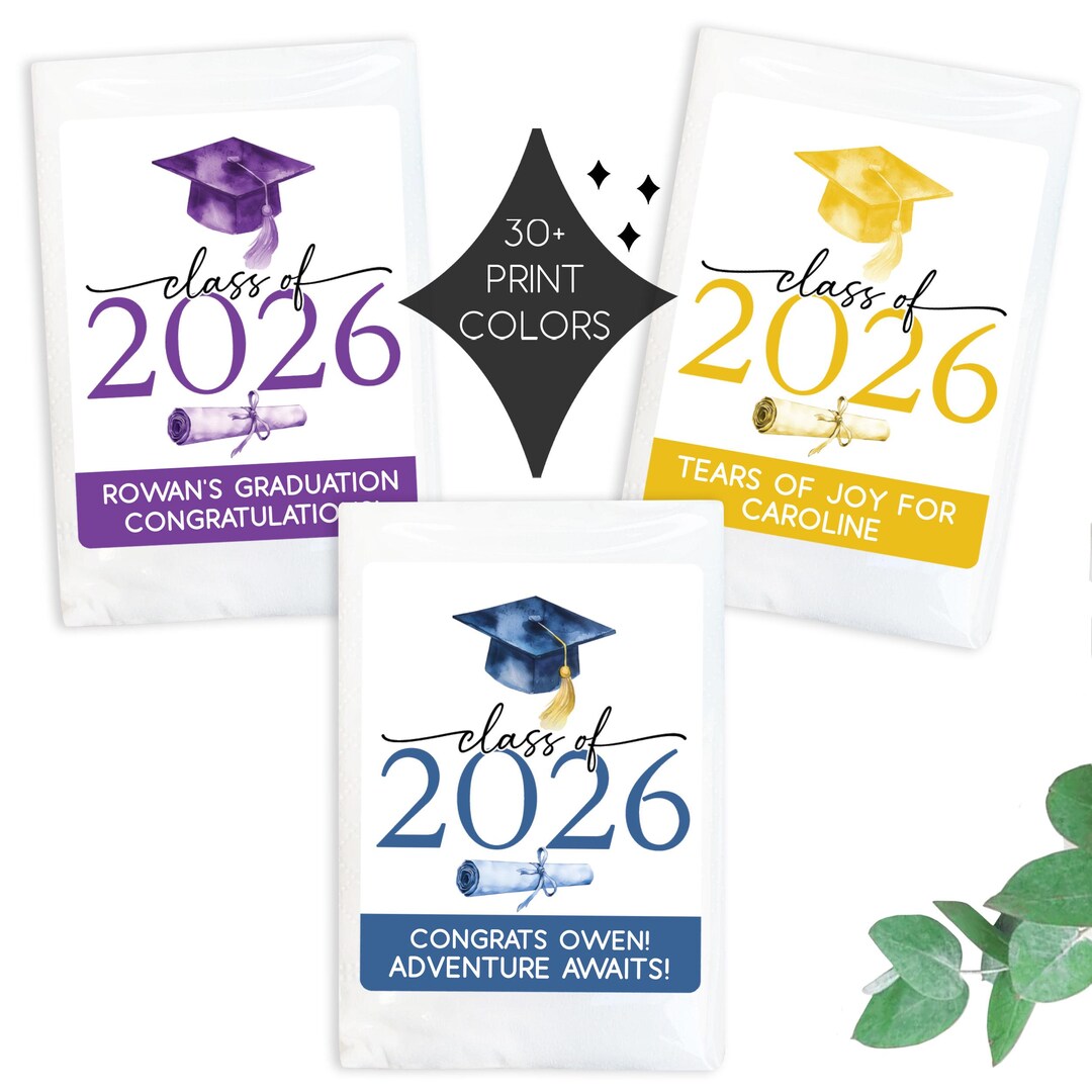 Graduation Tissue Favors + Custom Labels | Set of 15+ Facial Tissue ...