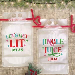 Christmas Party Drink Pouches, Funny Holiday Wine Pouches, Custom Drink ...