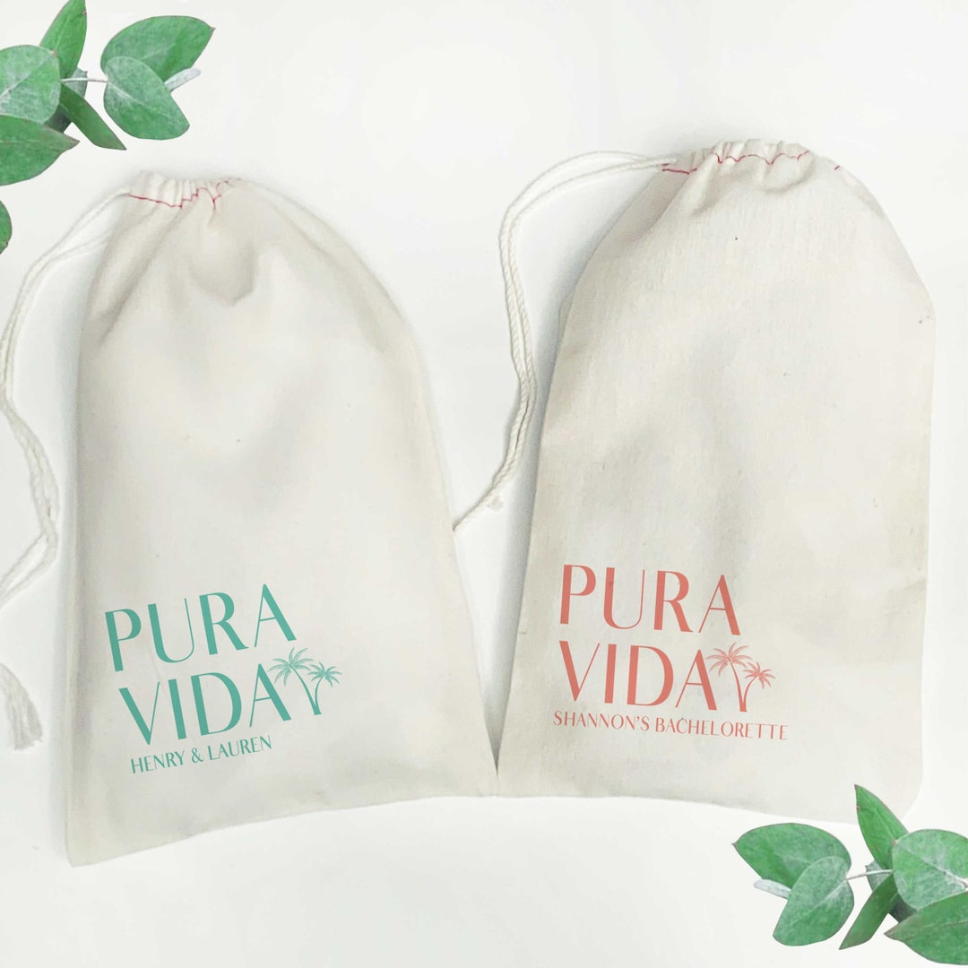 Pura Vida Bags With Palm Tree, Custom Costa Rica Wedding Favor Bags ...