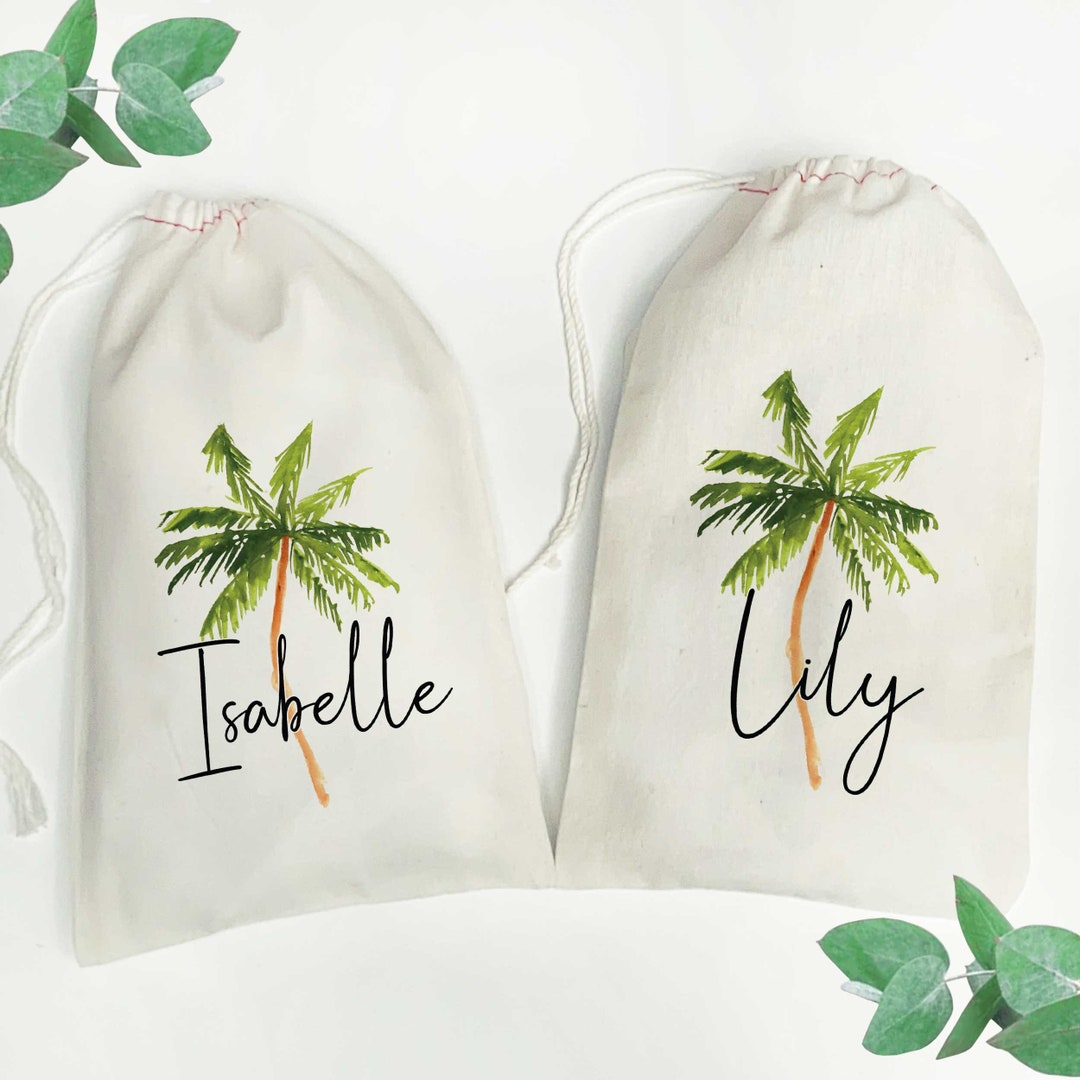 Palm Tree Gift Bags With Name, Personalized Beach Party Favor Bags for ...